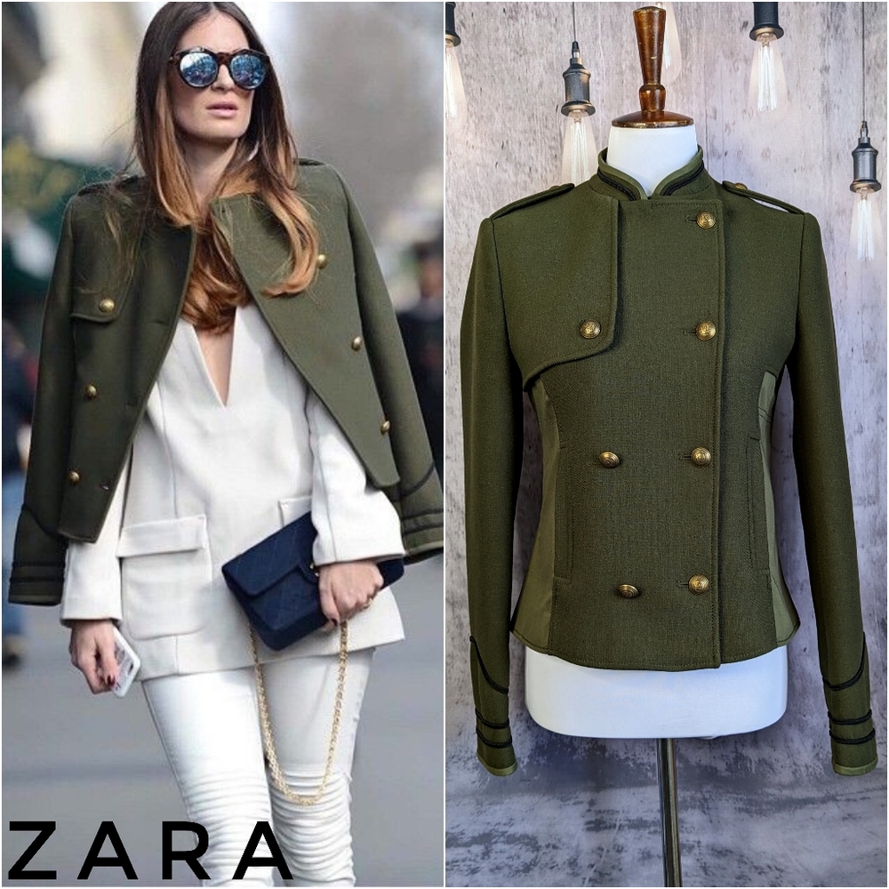 Zara Combined Army Jacket, Pea Coat In Dark Khaki/Arm… - Gem